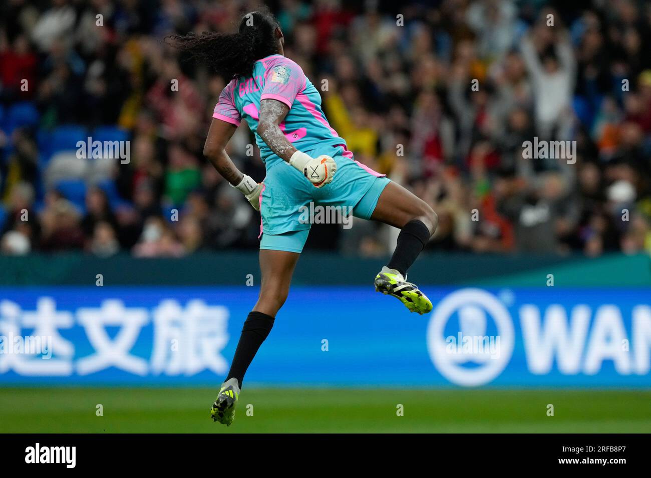 Panama's goalkeeper Yenith Bailey celebrates her side's third goal ...