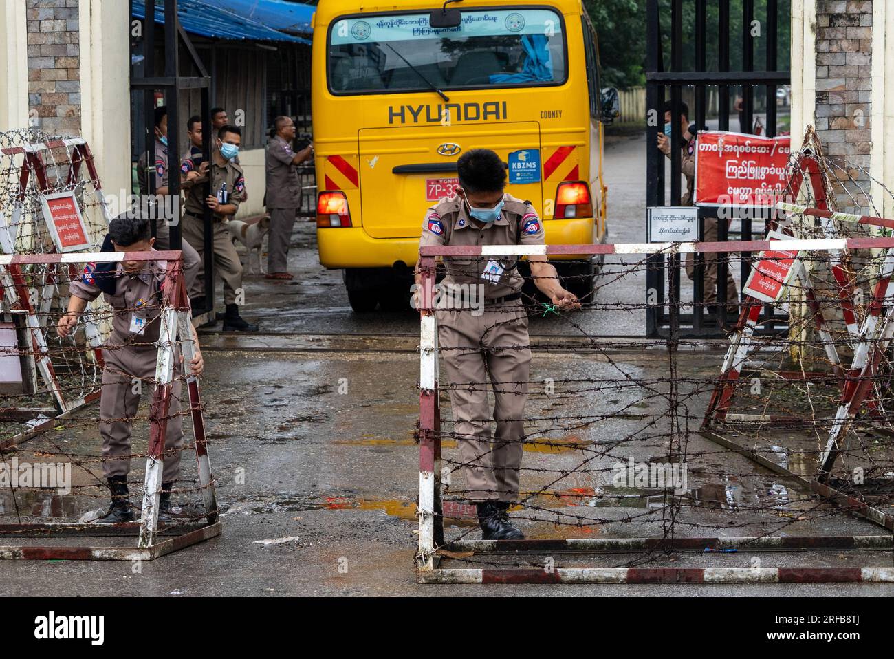 Yangon, Myanmar. 01st Aug, 2023. Prison officers prepare for the ...