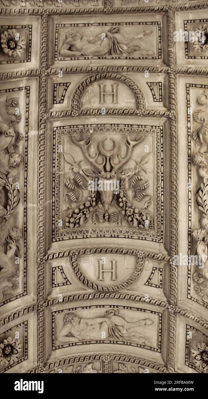 The sumptuous interior of the Louvre museum in Paris, France, stucco ...