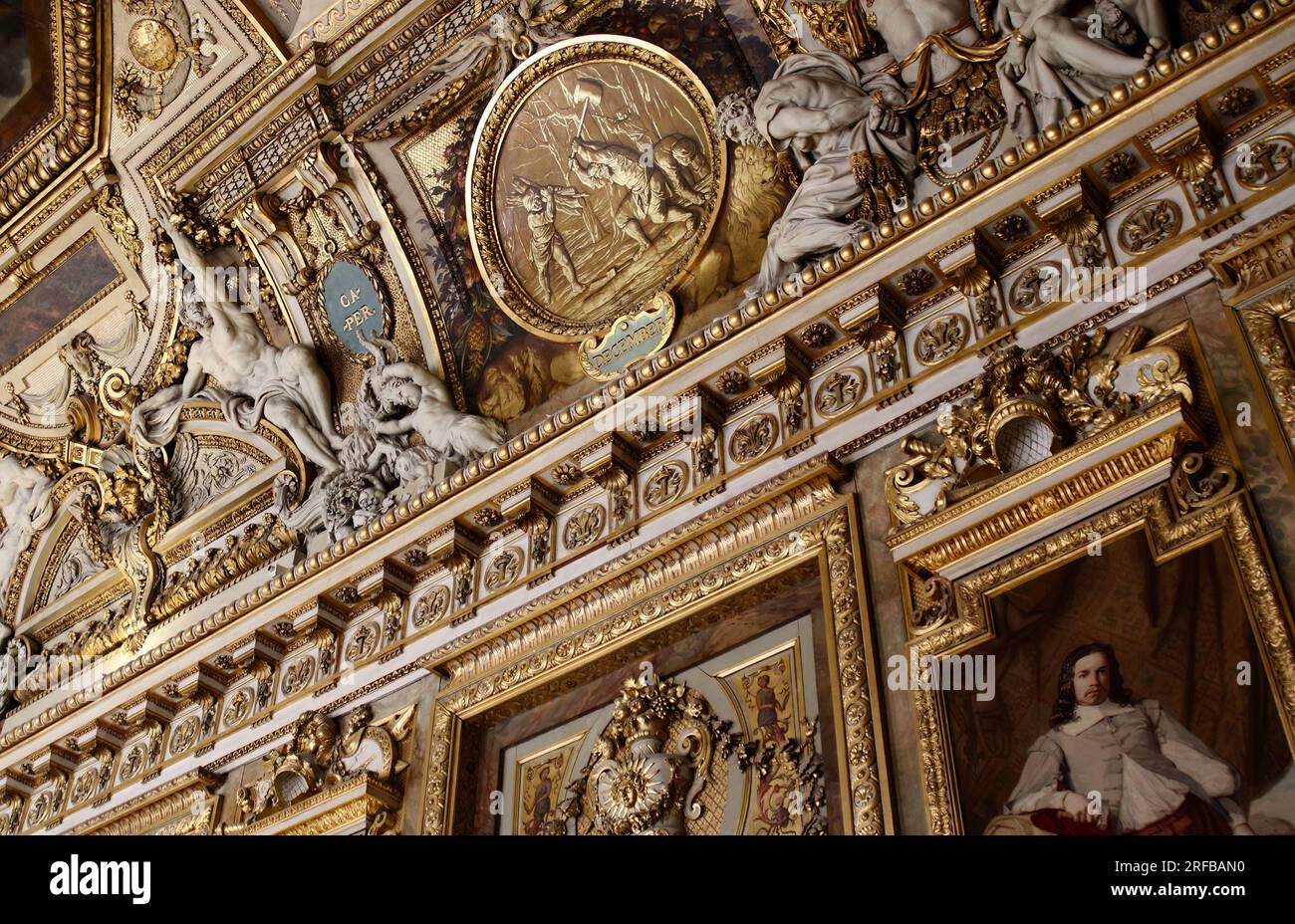 The sumptuous interior of the Louvre museum in Paris, France, stucco ...