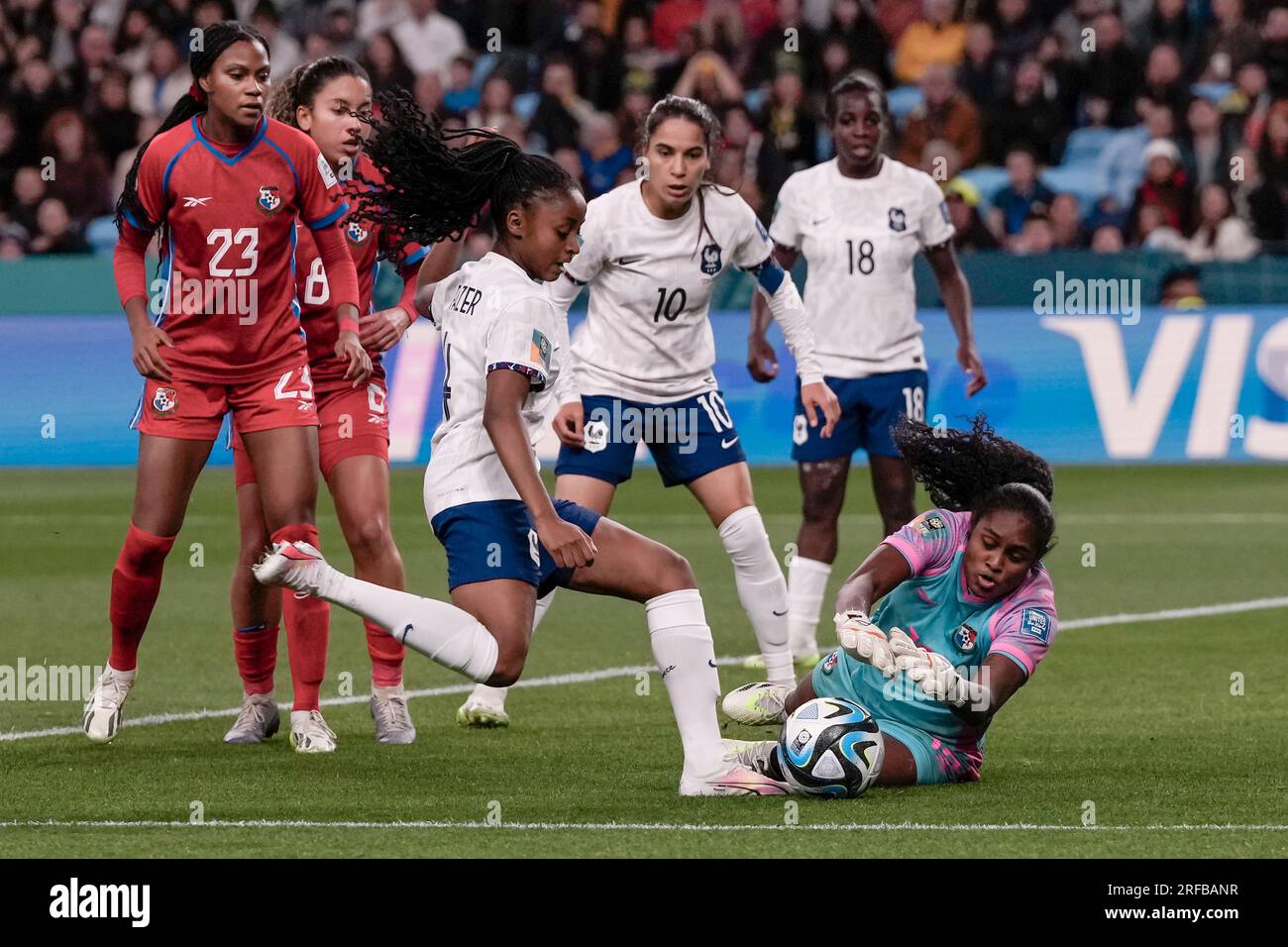 Panama's goalkeeper Yenith Bailey saves a shot by France's Laurina ...