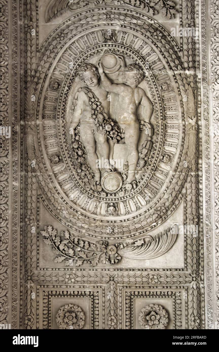 The sumptuous interior of the Louvre museum in Paris, France, stucco ...