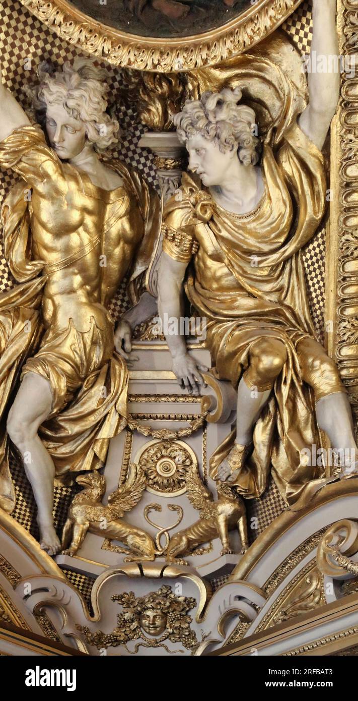 The sumptuous interior of the Louvre museum in Paris, France, stucco ...