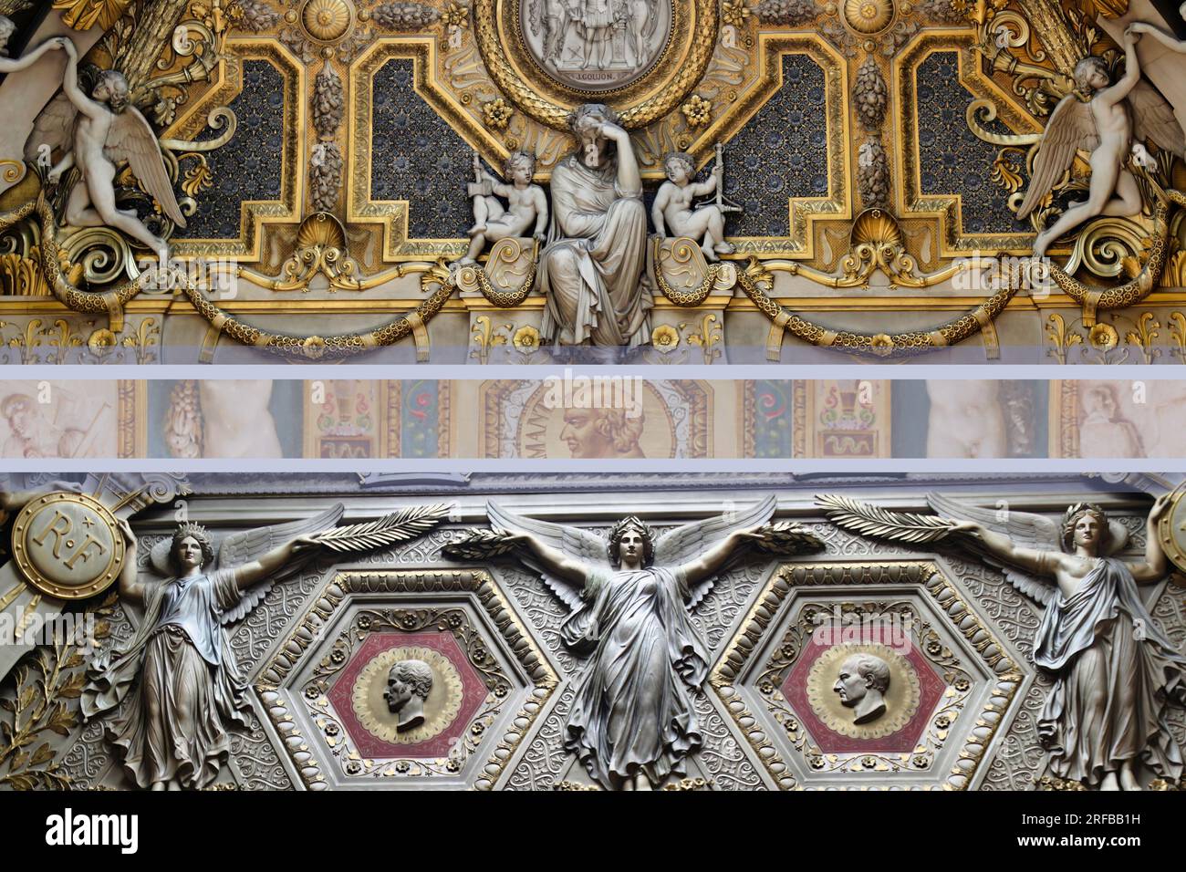 The sumptuous interior of the Louvre museum in Paris, France, stucco ...