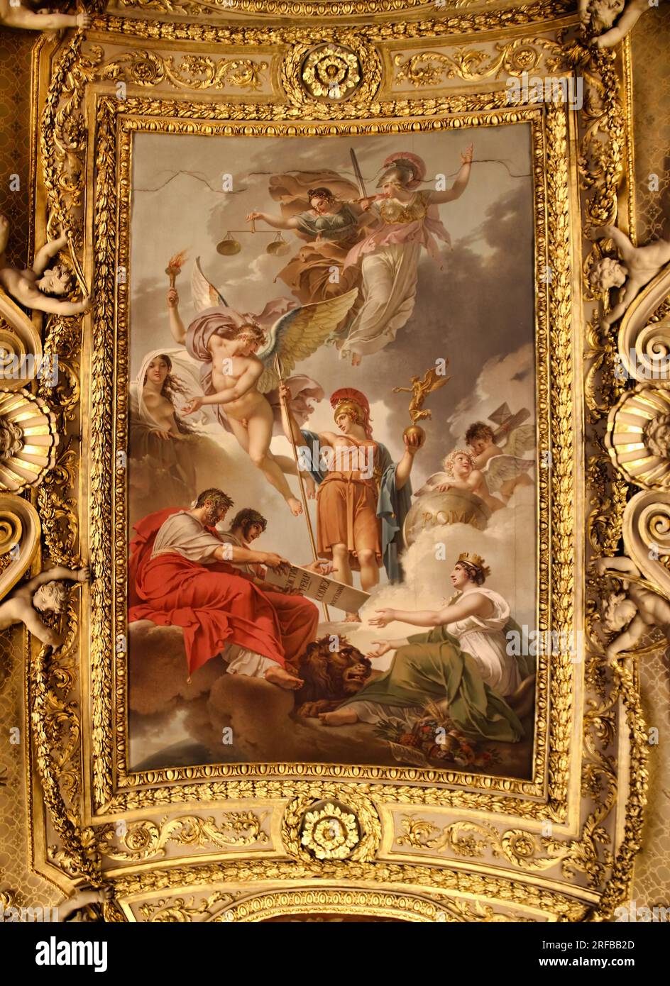 The sumptuous interior of the Louvre museum in Paris, France, stucco ...