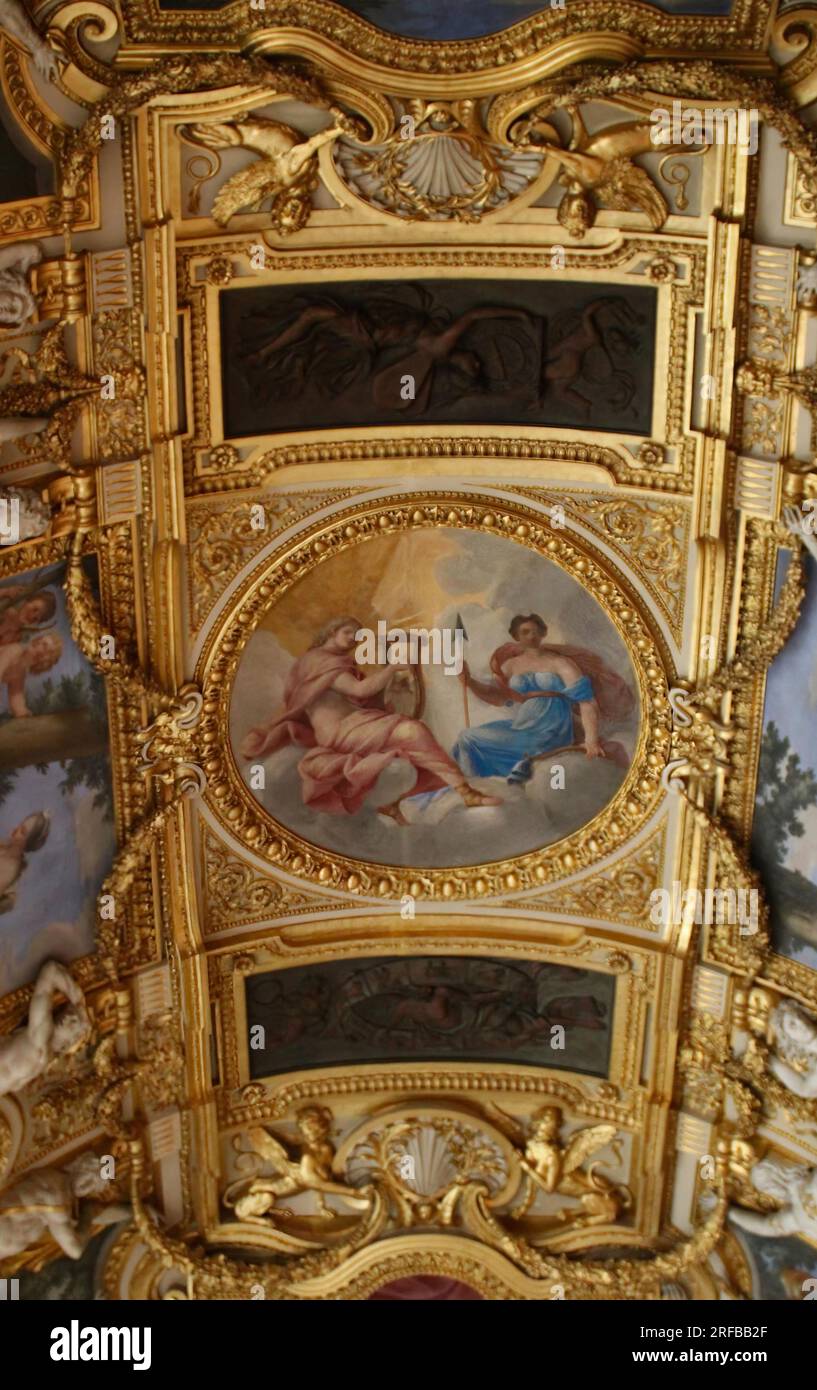 The sumptuous interior of the Louvre museum in Paris, France, stucco ...