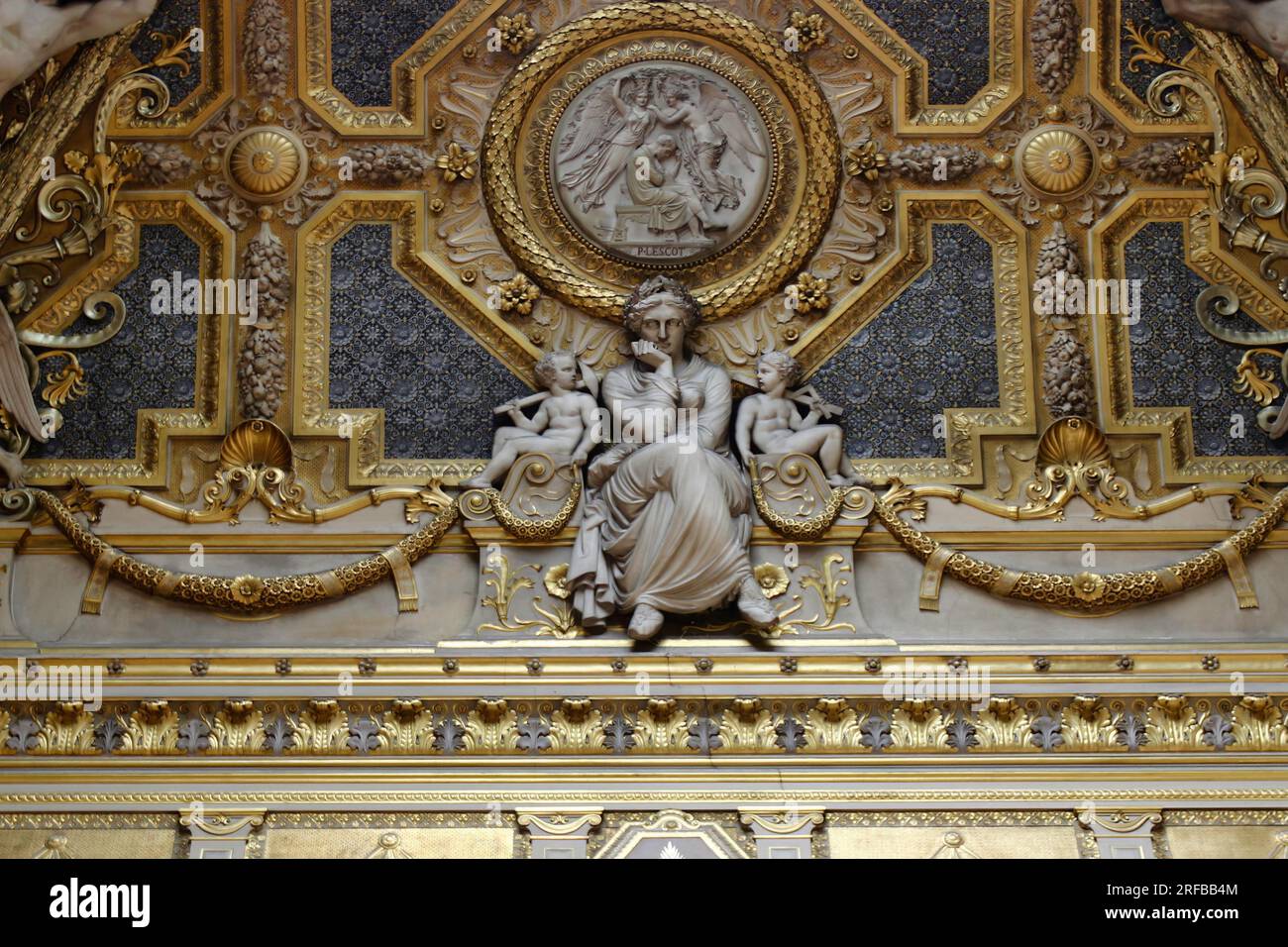 The sumptuous interior of the Louvre museum in Paris, France, stucco ...