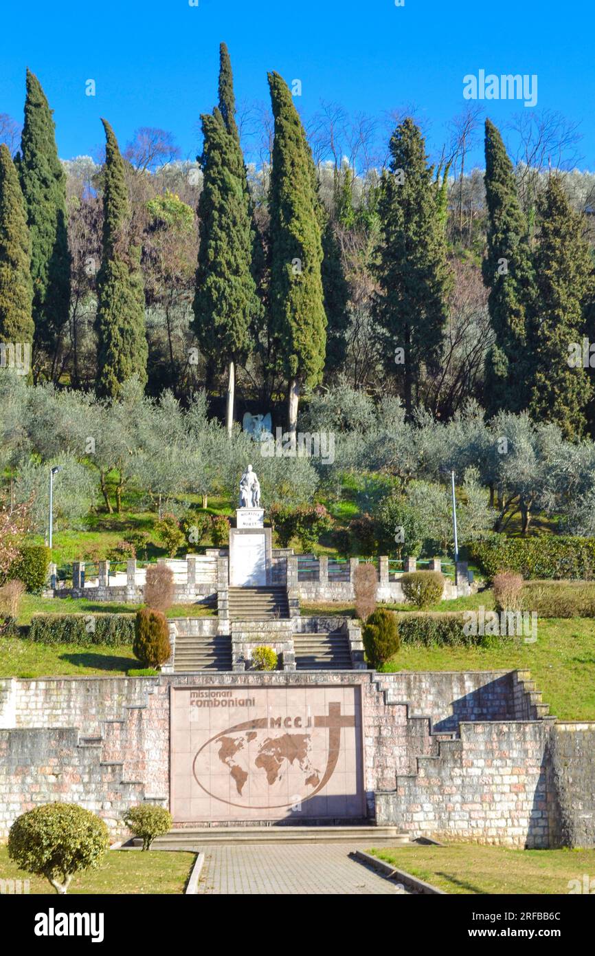 :Beautiful park in Verona old town by the Panoramic path ancient walls ...