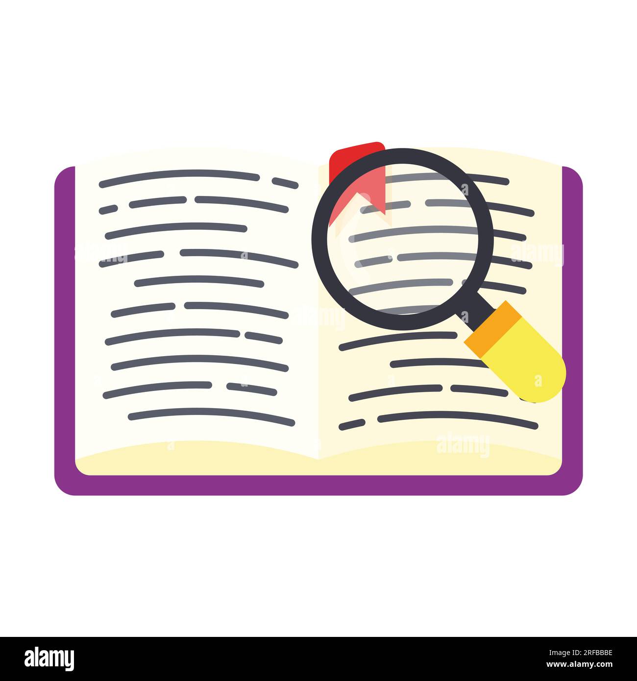Open Book With Magnifying Glass Searching Or Learning Concept Flat Icon On White Background