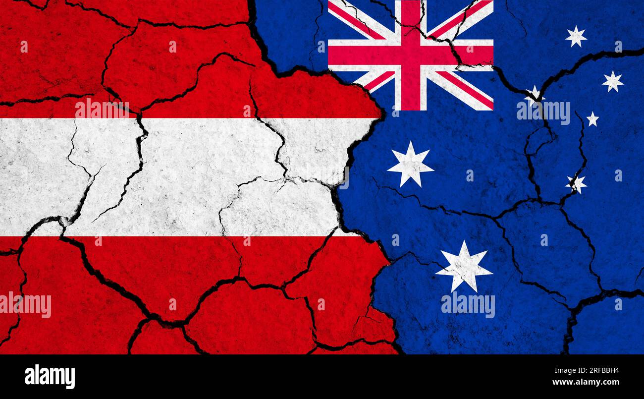 Flags of Austria and Australia on cracked surface - politics ...