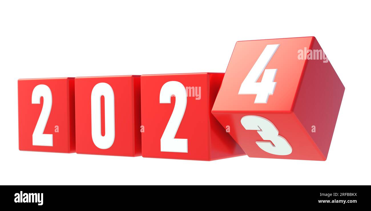 2024 New Year. Red cubes isolated on white background. 3d render Stock ...