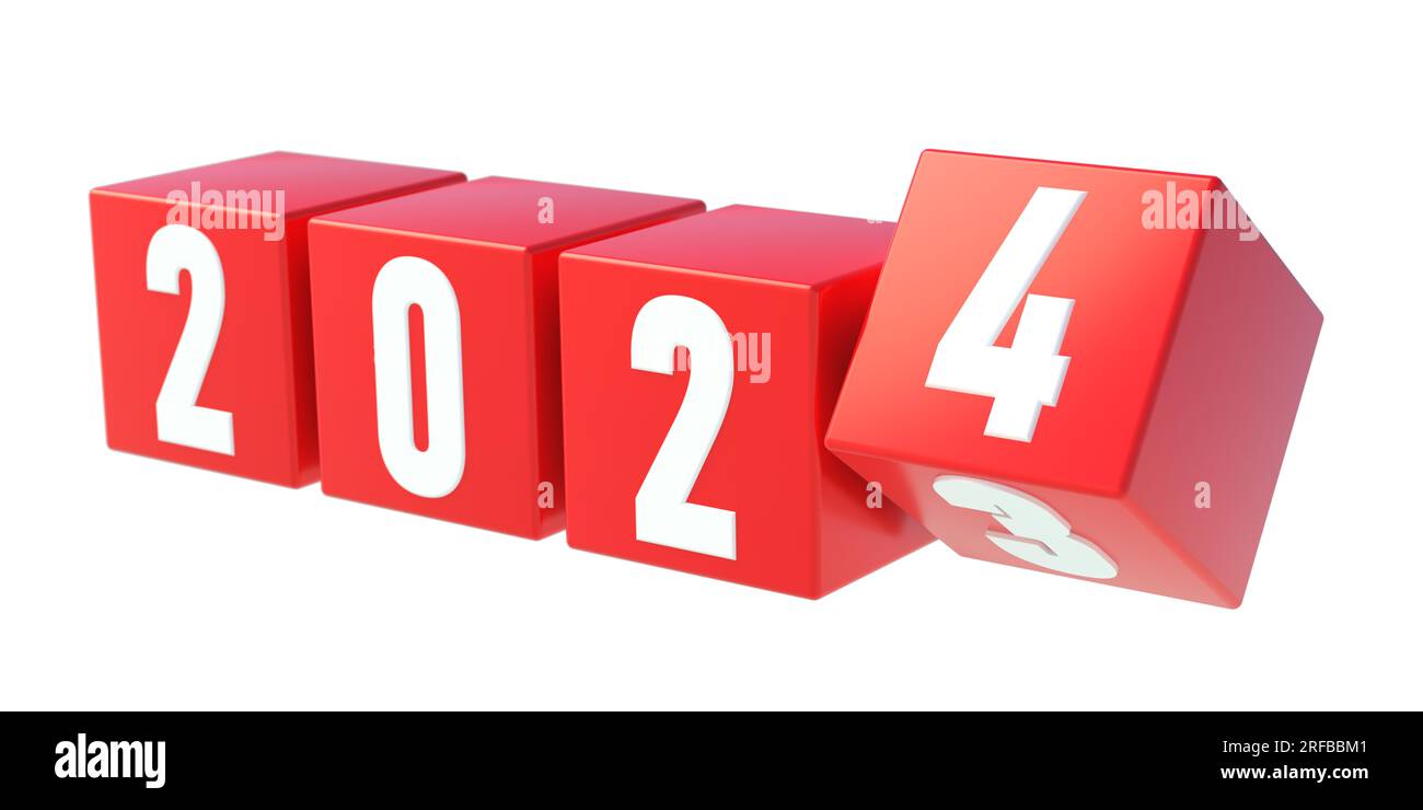 2024 New Year. Red cubes isolated on white background. 3d render Stock ...