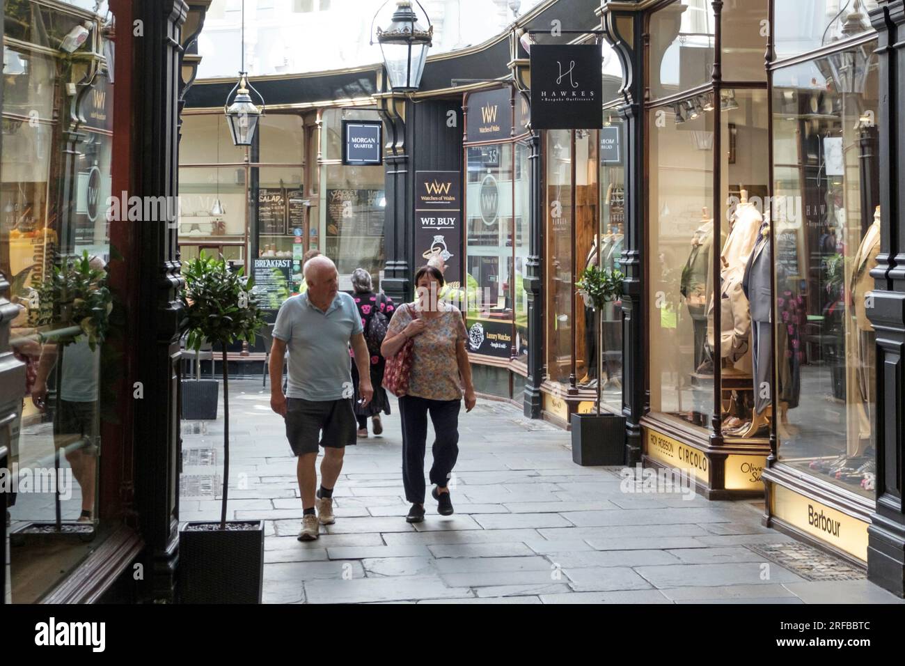 The Morgan Arcade in the Morgan Quarter Cardiff Wales UK. Man and woman ...