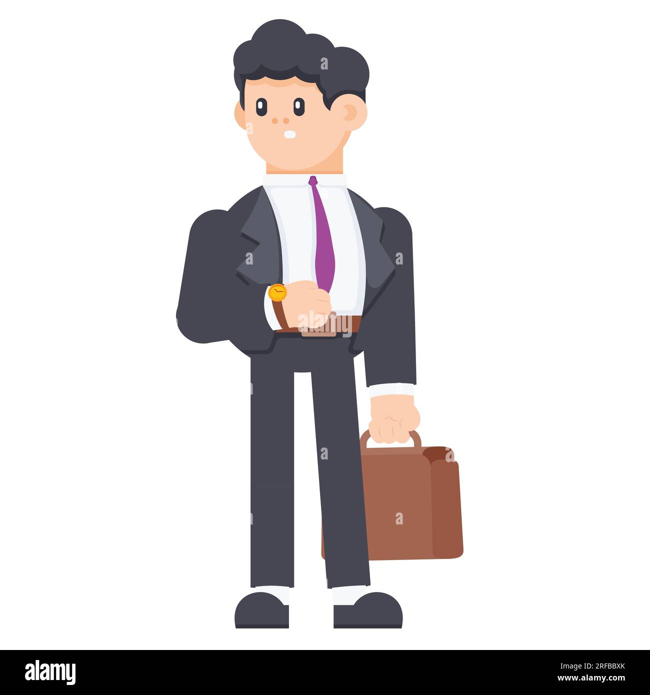 Business man in suit with briefcase standing and waiting for someone ...