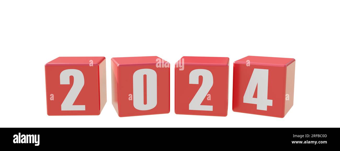 2024 New Year. Red cubes isolated on white background. 3d render Stock ...