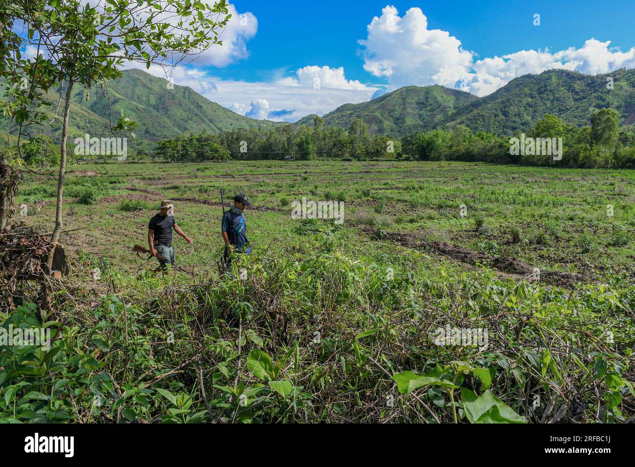 Armed Kuki men walk near a checkpoint as they guard a village in ...