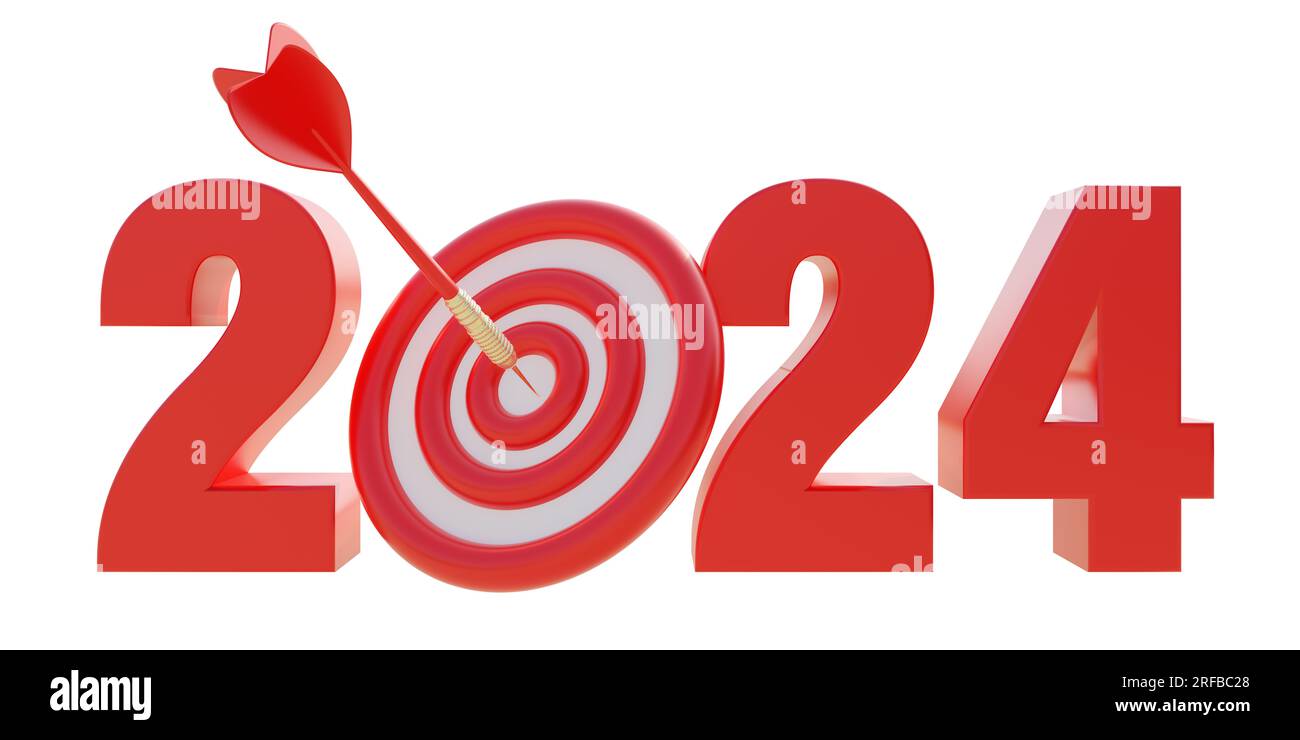 2024 red number darts on target isolated on white 3d render Stock Photo ...