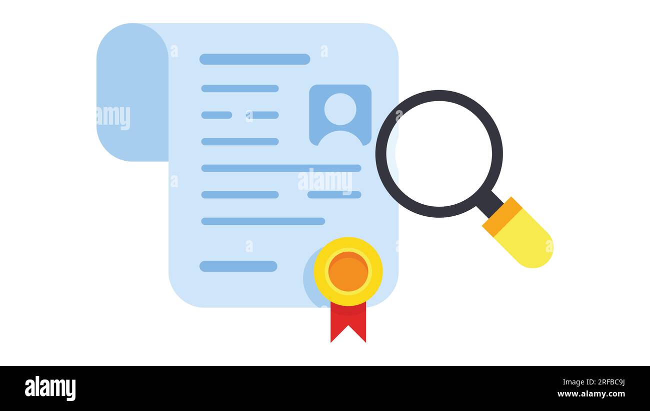 Certificate with magnifying glass. concept of verifying document or ...