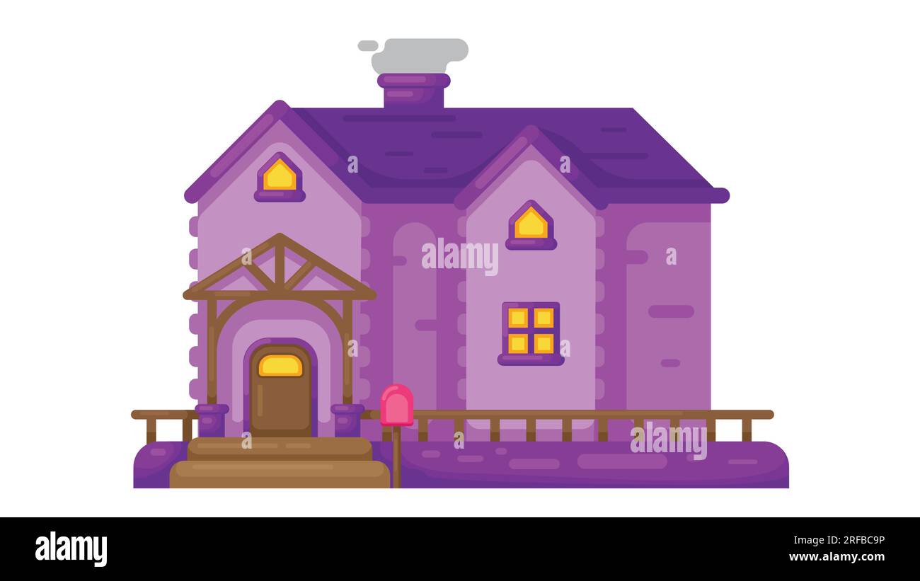 Dark purple haunted house with wooden porch. flat style scary house ...
