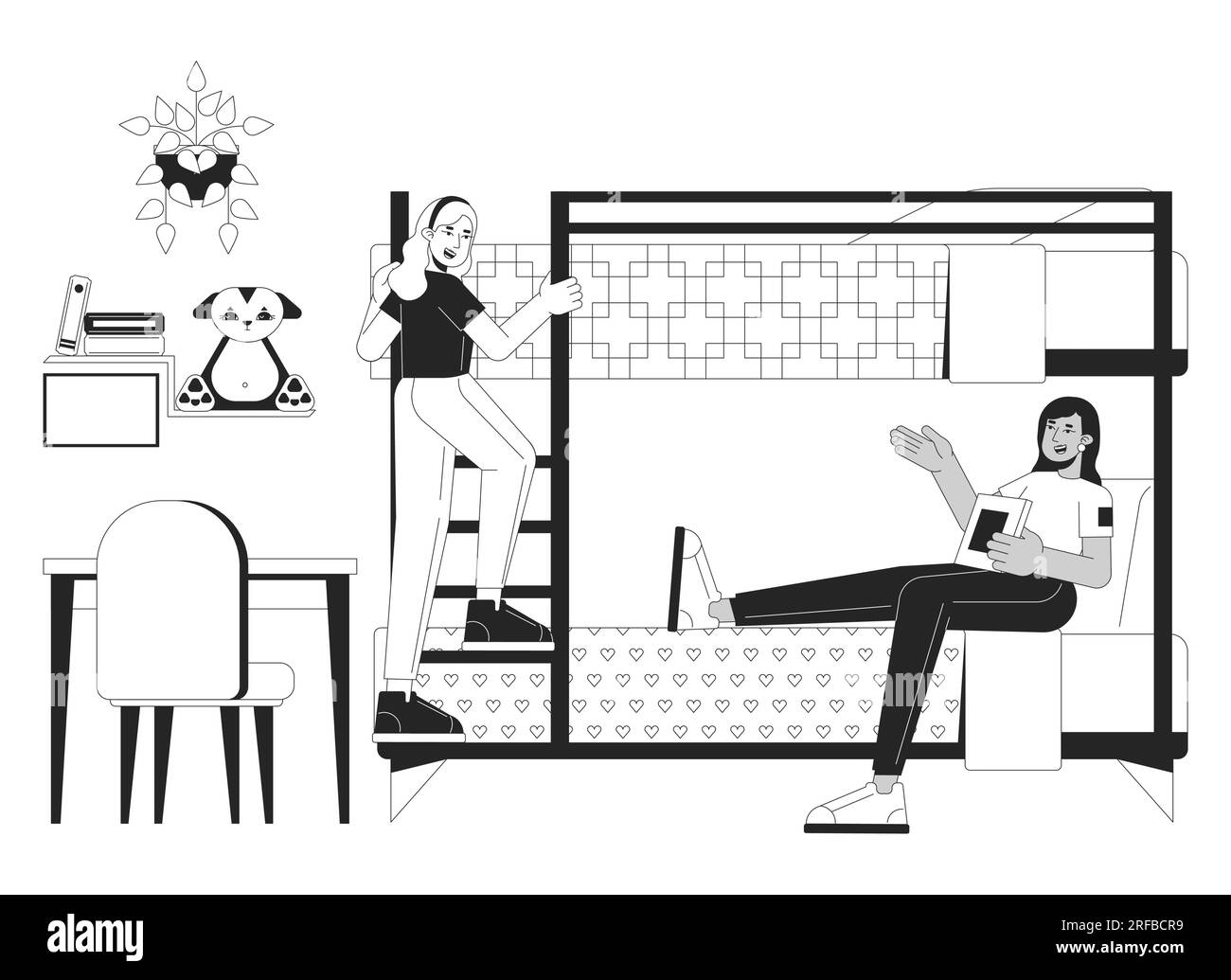 Girls dormitory bw vector spot illustration Stock Vector Image & Art ...