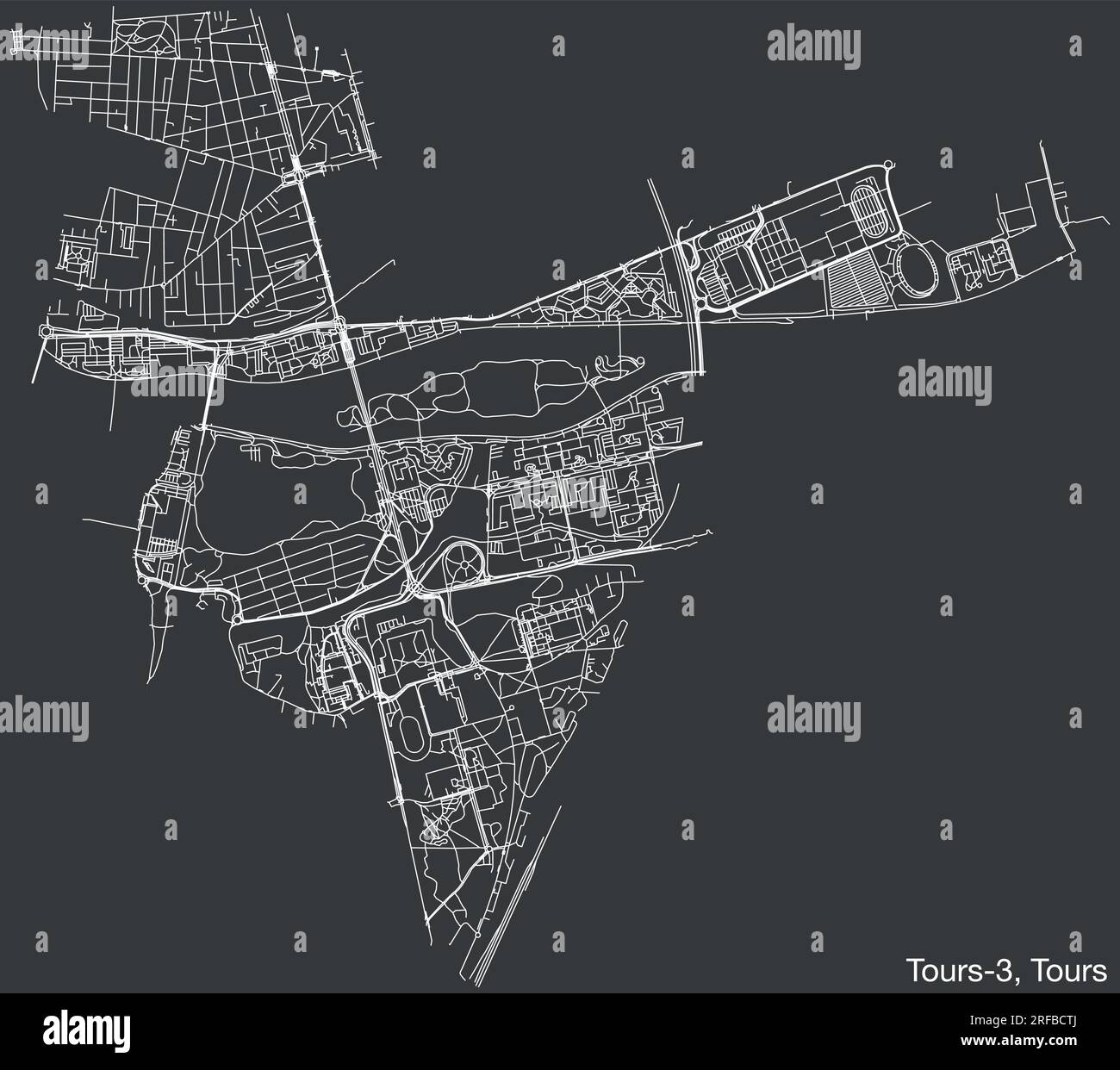 Street roads map of the TOURS-3 CANTON, TOURS Stock Vector Image & Art ...