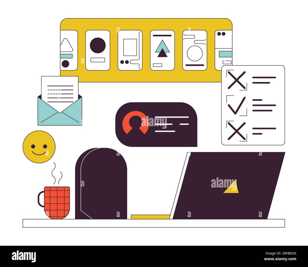 Workplace flat line concept vector spot illustration Stock Vector Image ...