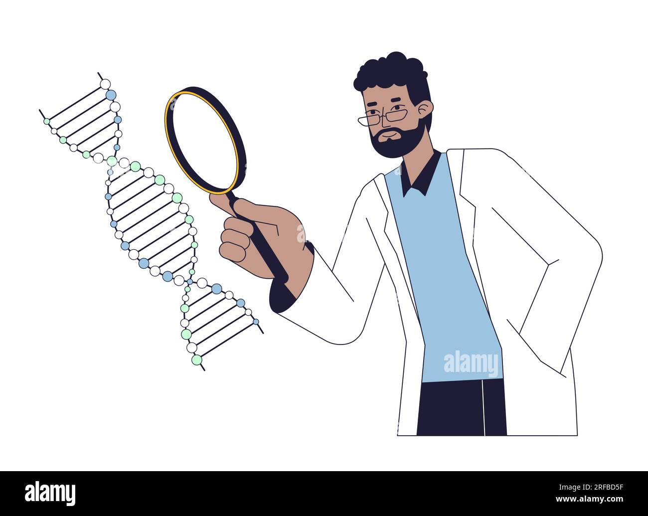 Scientist study DNA helix flat line concept vector spot illustration ...