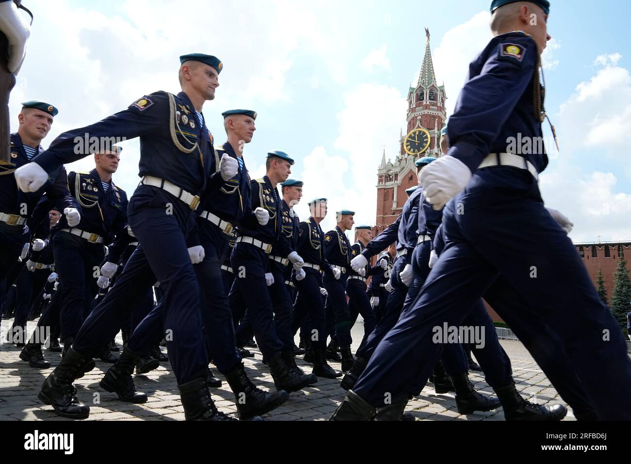 Russian paratroopers march during celebrations on Paratroopers Day and ...