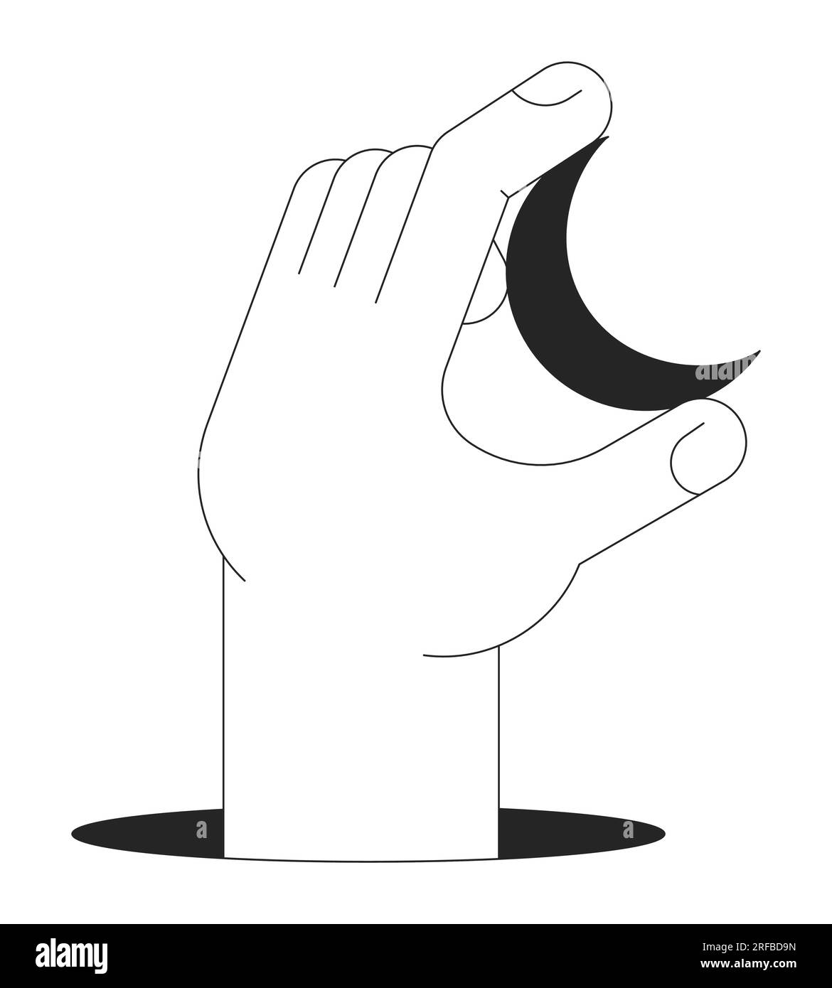 Hand holding crescent moon flat monochrome isolated conceptual clipart ...