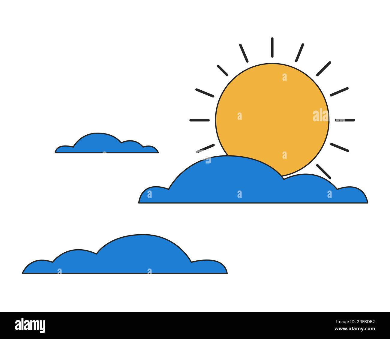Rising sun clouds flat line color isolated conceptual clipart Stock ...