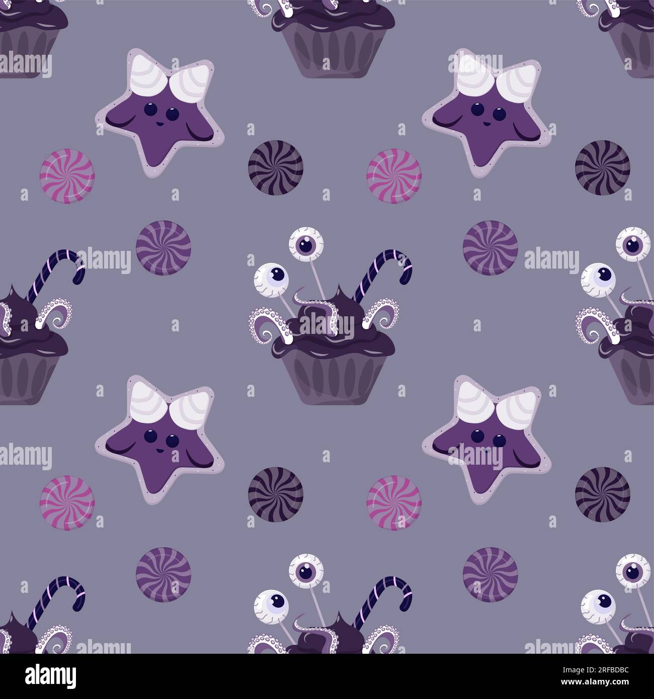 Halloween candy cookies cupcakes pattern seamless. Vector illustration ...