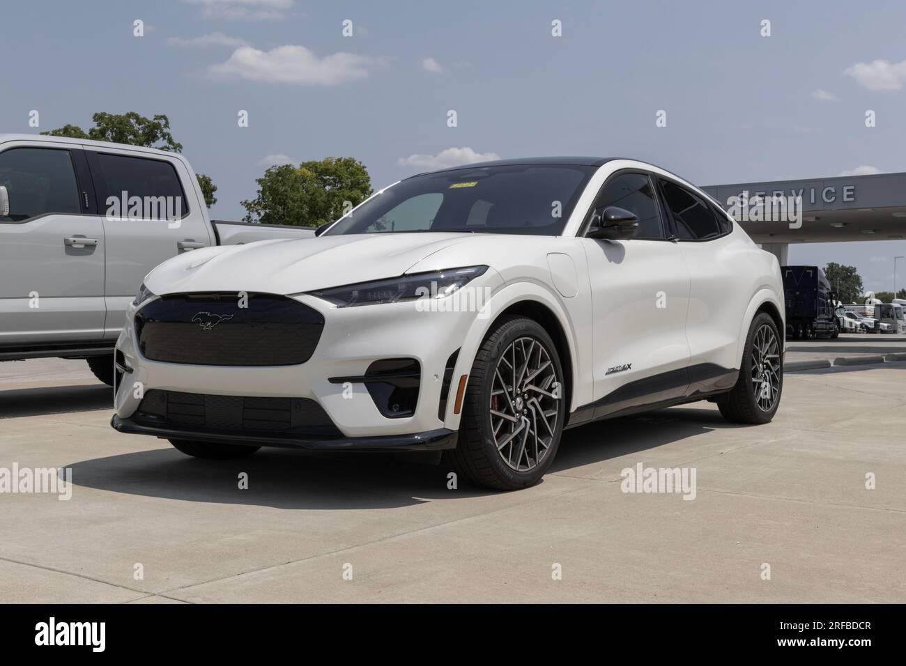 Indianapolis - August 1, 2023: Ford Mach-E Mustang SUV display. The ...