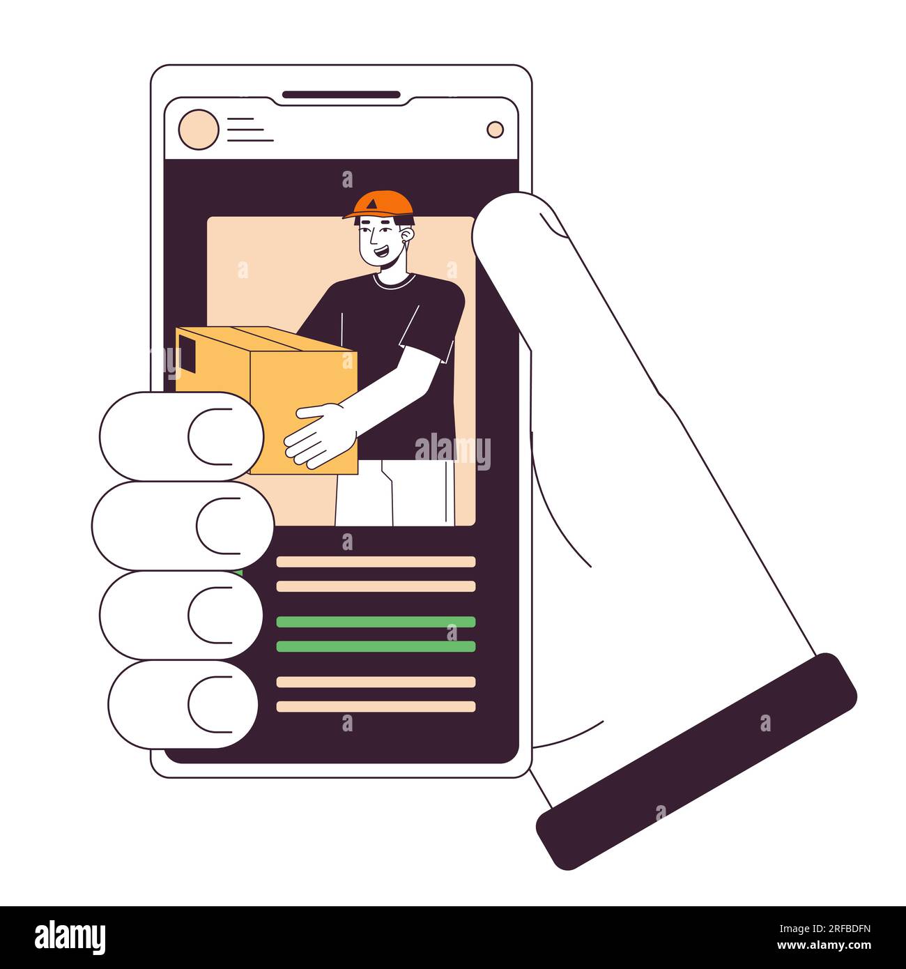 Tracking package delivery by courier flat line concept vector spot ...