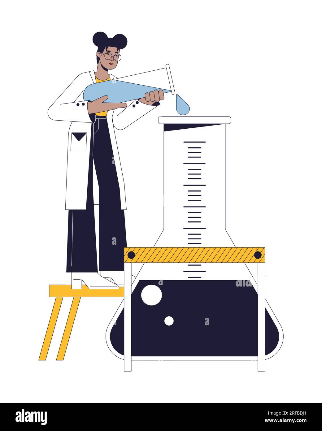 Chemistry experiment flat line concept vector spot illustration Stock ...