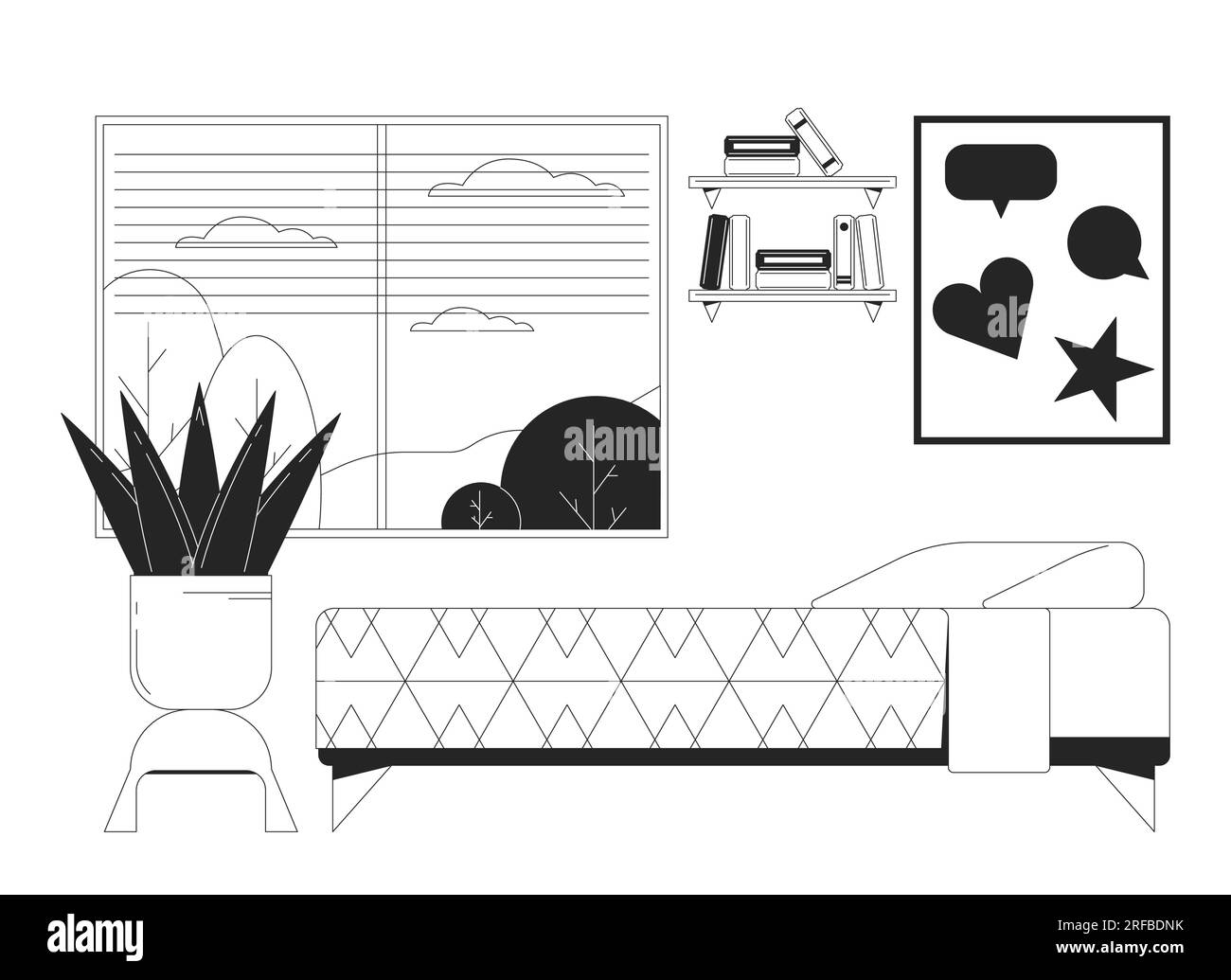 Student bedroom bw vector spot illustration Stock Vector Image & Art ...