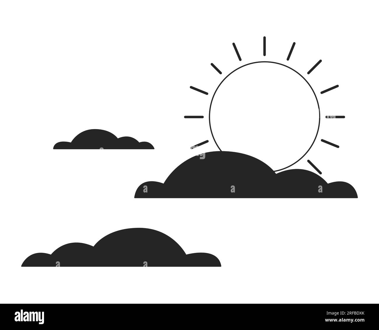 Rising sun clouds flat monochrome isolated conceptual clipart Stock ...