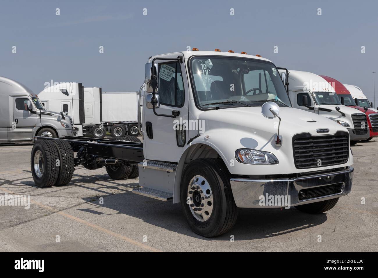 Indianapolis - August 1, 2023: Freightliner Semi Tractor Trailer Trucks ...