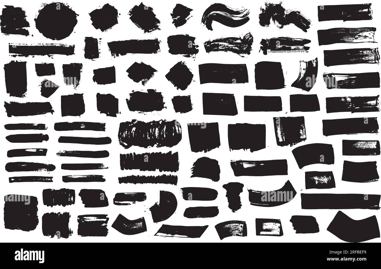 Large collection of shapes. Black paint strokes, handmade strokes with ...