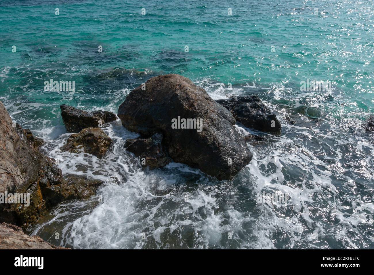 Beautiful scenic seascape blue ocean sea water on rock coast beach with ...