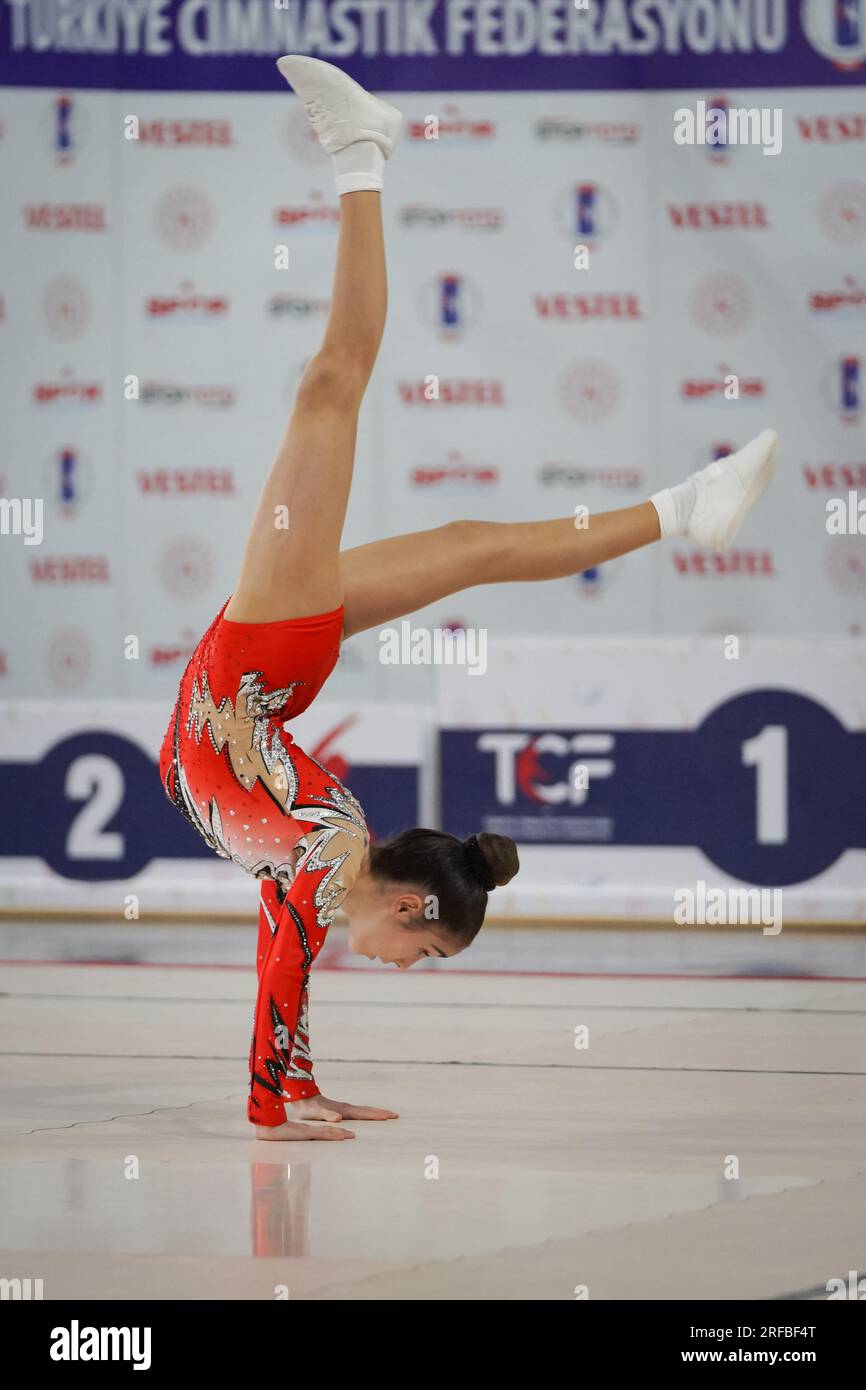 ISTANBUL, TURKIYE - APRIL 01, 2023: Undefined athlete performs during ...