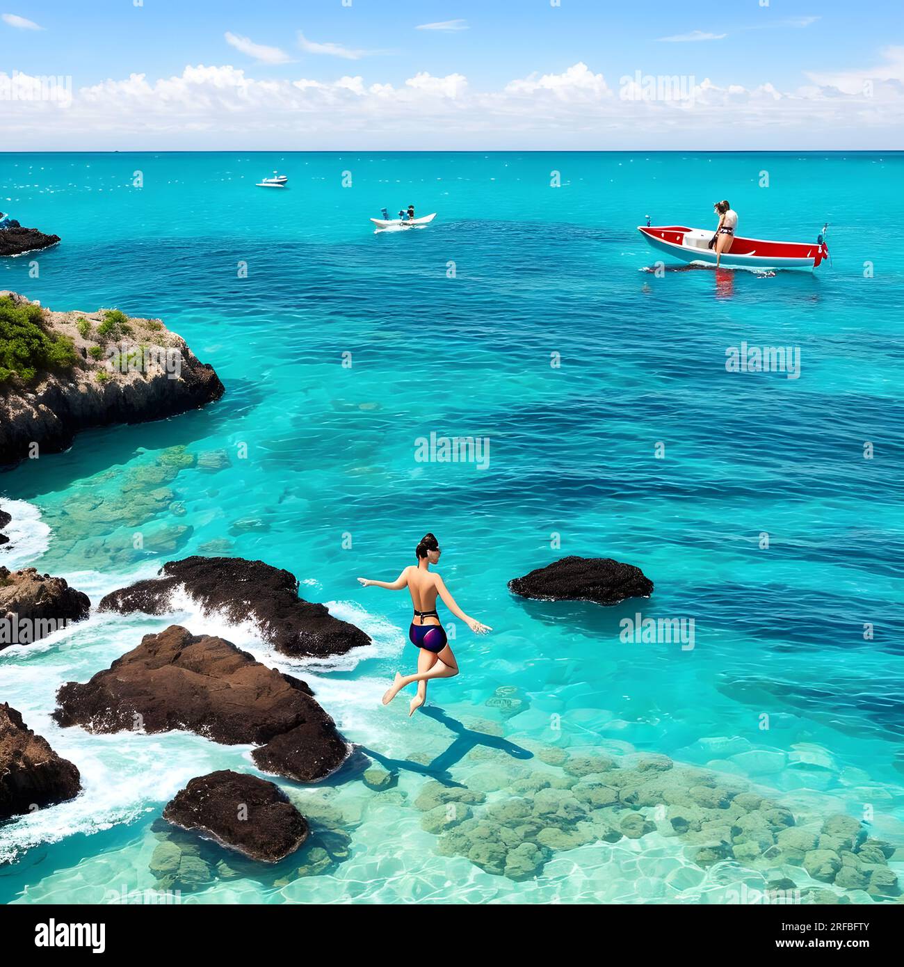 red sports boats race with engine power through the surging water Stock ...