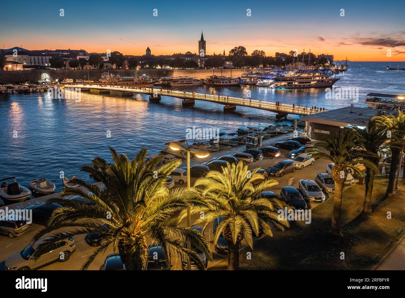 Zadar, Croatia - Aerial view of palm trees at the city of Zadar at ...