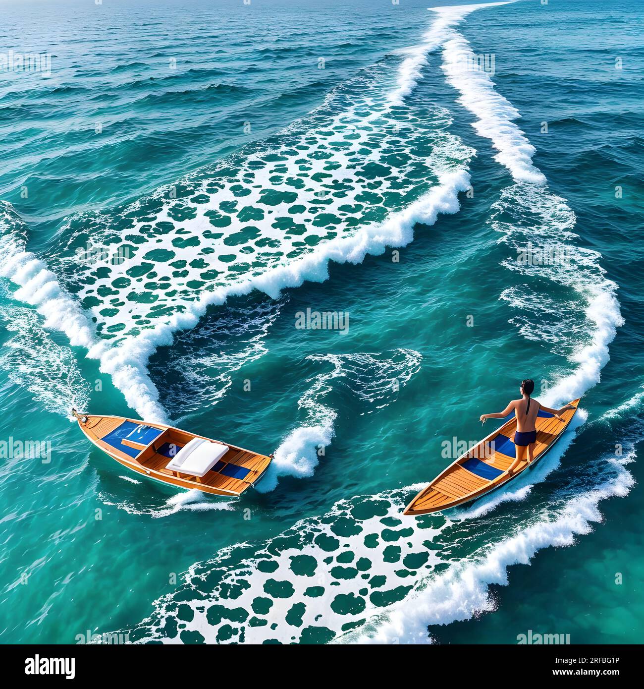 red sports boats race with engine power through the surging water Stock ...