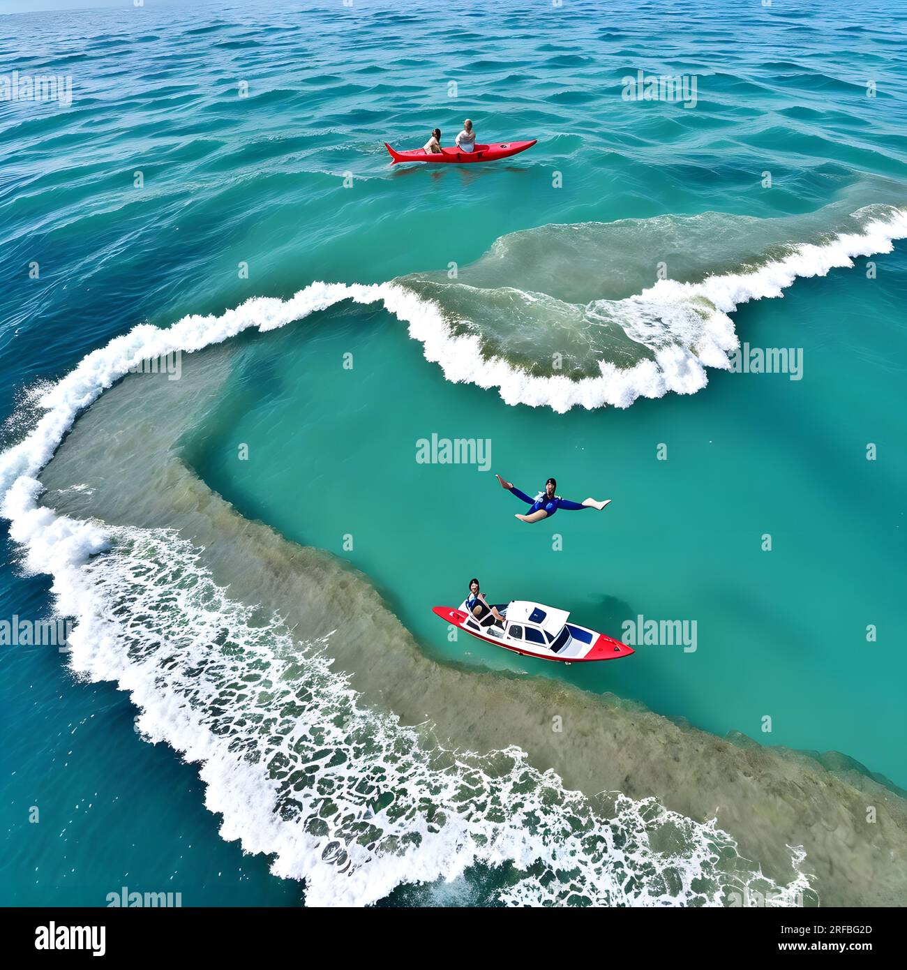 red sports boats race with engine power through the surging water Stock ...