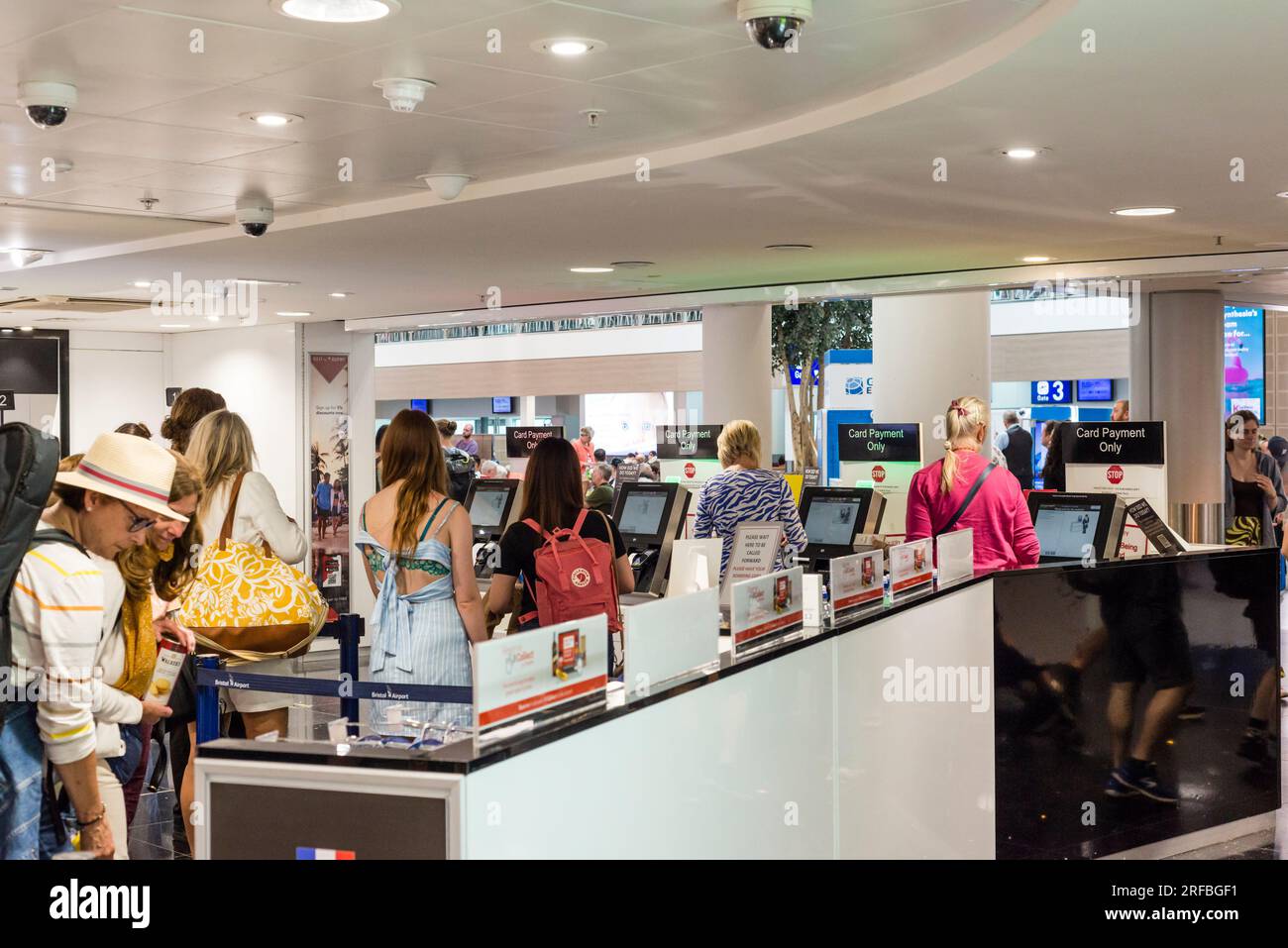 Shelf checkout tills, Duty Free Area, Bristol International Airport, UK ...