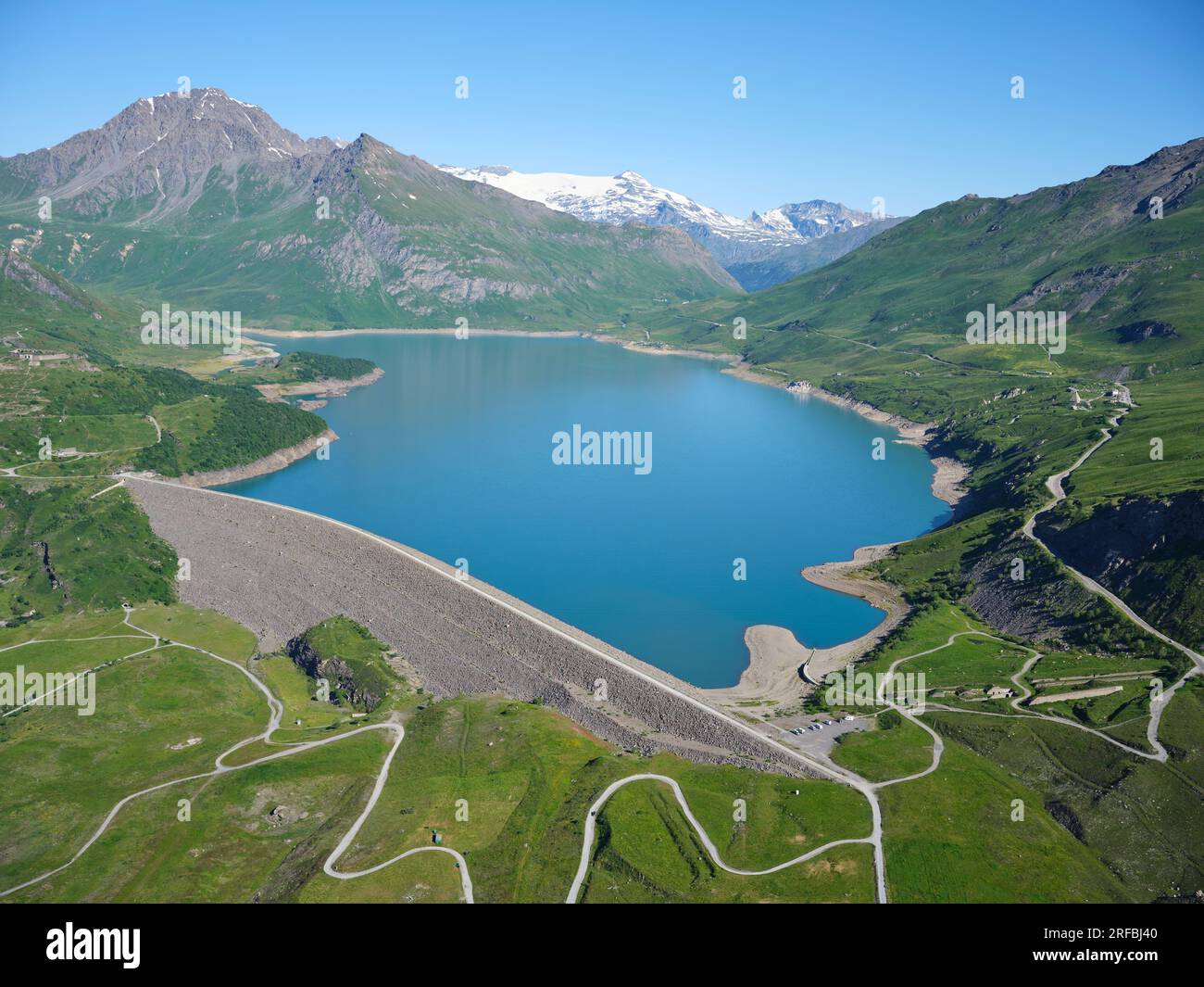 AERIAL VIEW. Mountain reservoir built downstream of Mont-Cenis Pass ...