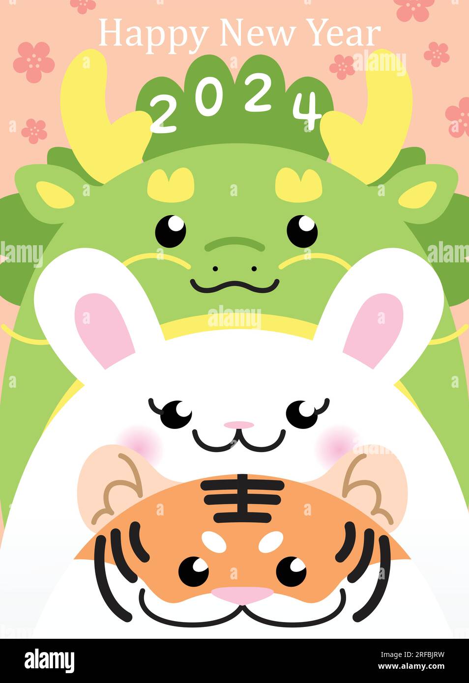 Wishing a happy chinese new year 2024 card. Cute zodiac animals face ...