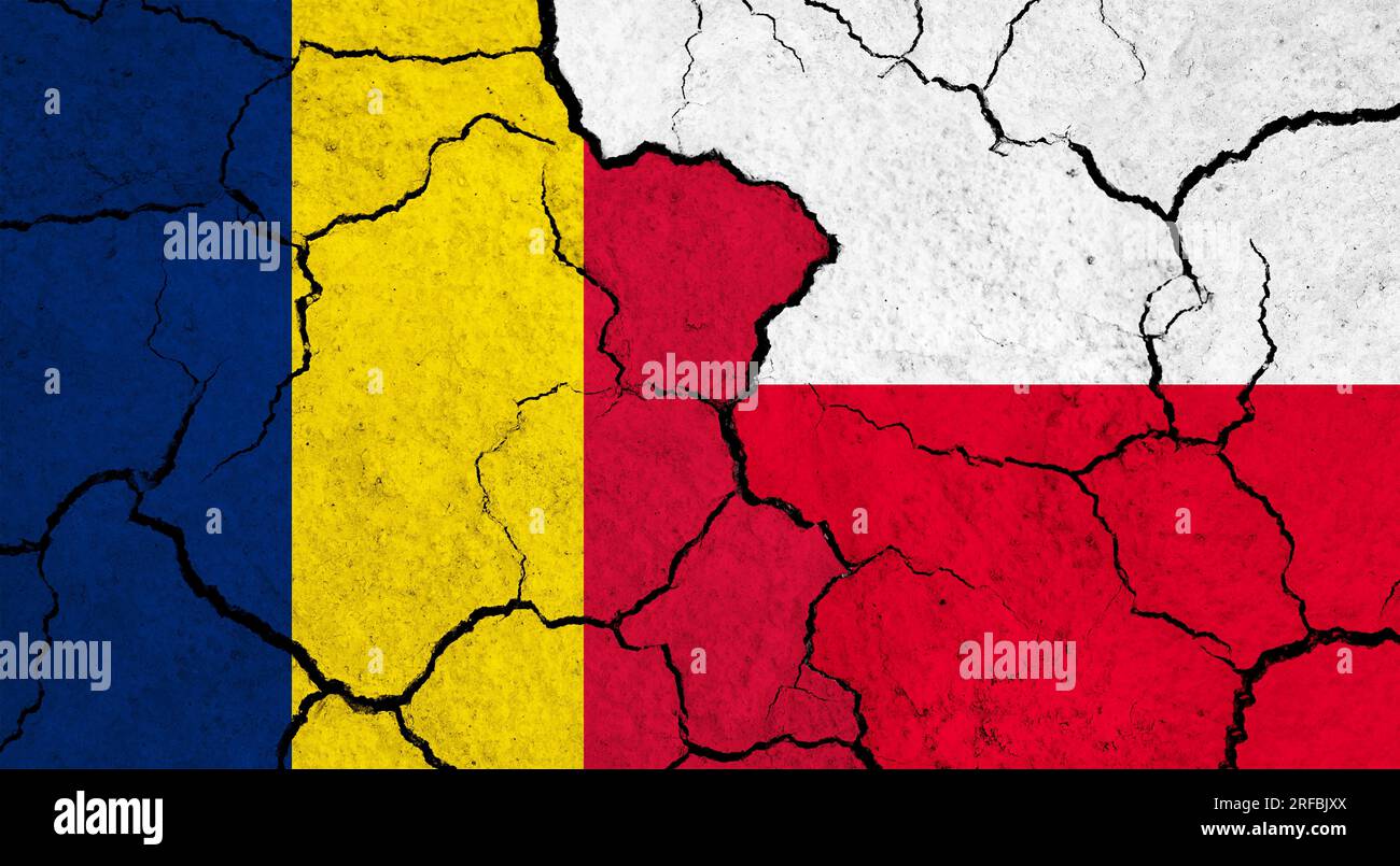 Flags of Chad and Poland on cracked surface - politics, relationship ...