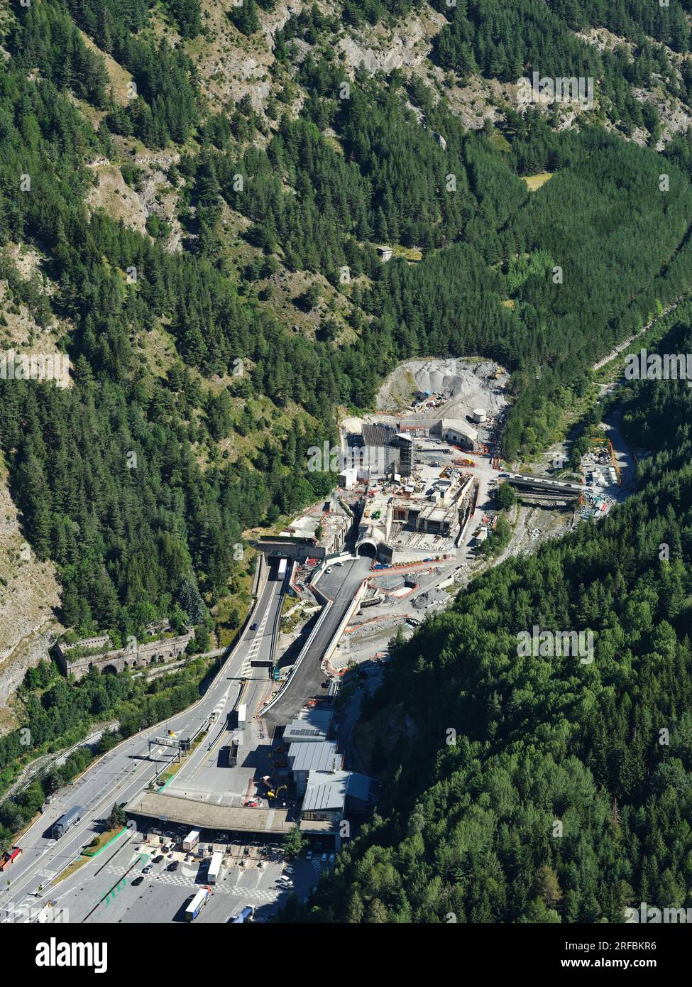 AERIAL VIEW. Fréjus Road Tunnel (12.87km-long) linking Bardonecchia in ...