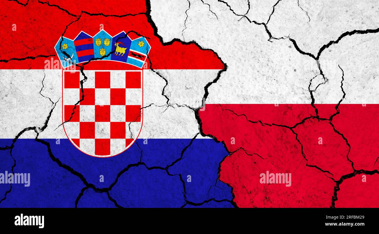 Flags of Croatia and Poland on cracked surface - politics, relationship ...